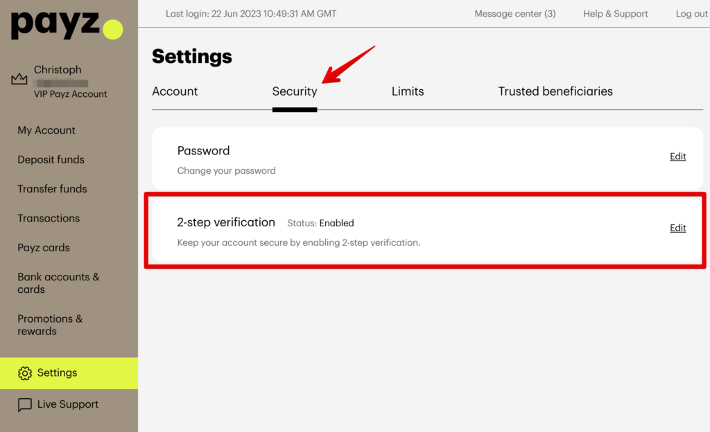 Payz Two-step Authentication Security • eWallet-Optimizer